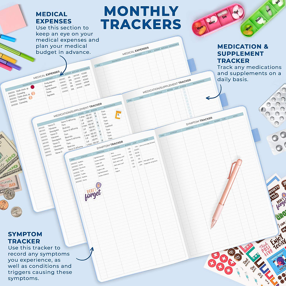 Clever Fox Large Medical Planner 12-Month – Medical Notebook, Health Diary, Wellness Journal & Logbook to Track Health – Self-Care Medical Journal – 12 Months, Undated, 7″ x 10.5″ (Light Blue)