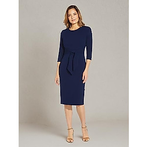 Adrianna Papell Womens Knit Crepe Tie Waist Sheath Dress, Navy Sateen, 10 US