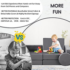 OFCASA 10PCS Modular Kids Play Couch, Toddler Baby Playroom | Bedroom Furniture for Playing, Children's Combo Sofa, Convertible Kids Sofa Couch with Soft Foam Sofa Cushions | Kids Fort Couch (Grey)