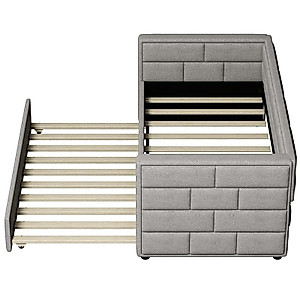 FLOYINM Twin Size Bed Frame for Living Room Daybed with Trundle Upholstered Daybed Home Furniture Moder