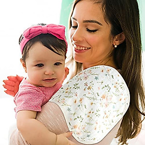 LifeTree Muslin Baby Burp Cloths, Soft Bamboo Cotton, Large Baby Washcloths, Face Towel, Burping Rags, Bibs for Newborn Boys Girls, Set of 2 (Floral & Dusty Pink Checkerboard)