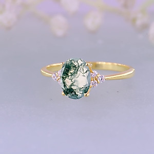 Delicate Moss Agate Diamond Ring Yellow Gold Engagement Ring Natural Gemstone Jewelry Minimalist Promise Ring Wedding Statement Gift For Her BY KANISHKA GEMS JEWELS