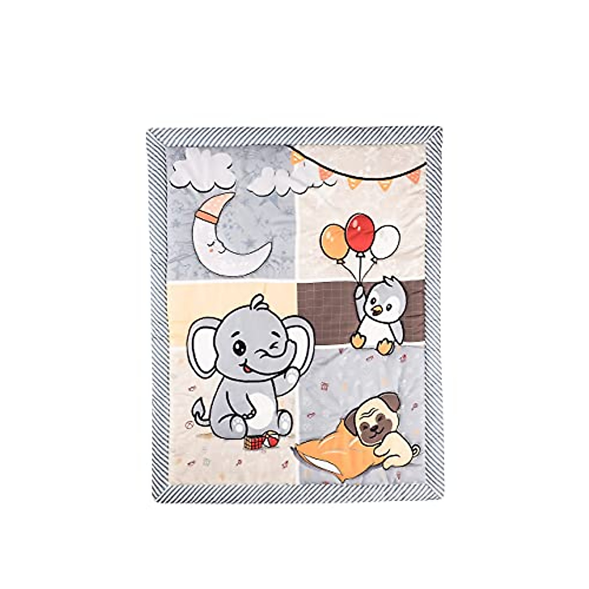 Orange Infinity 4 Piece Dreamland Crib Bedding Sets for Boys and Girls for Standard Size Crib | Nursery Baby Bedding Set of Crib Fitted Sheet, Crib Quilt, Dust Ruffle & Pillow Case, Grey