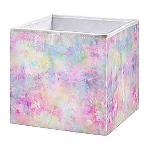 Florals Tie Dye Storage Baskets for Shelves Foldable Collapsible Storage Box Bins with Closet Organizers Cubes Decorative for Pantry Organizing Shelf Nursery Home Closet,11 x 11inch