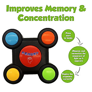 toyofmine Memory Game Brain Teaser Puzzles Handheld Games with Lights - Competitive Maze Challenge Gameplay -Cognitive Developmental Brain Teaser Puzzle Toy for Kids Ages 4-8
