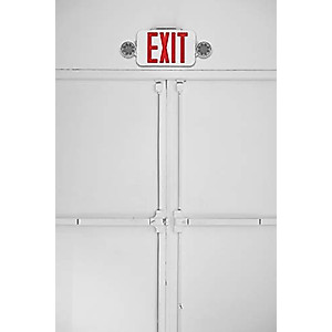 Hubbell Lighting CCRRC Emergency Exit Sign, Remote Compatible Combination Emergency Light and Exit Sign for Stair-Wells, Hallways, Offices, 2 Fully Adjustable LED Heads, White with Red EXIT Letters