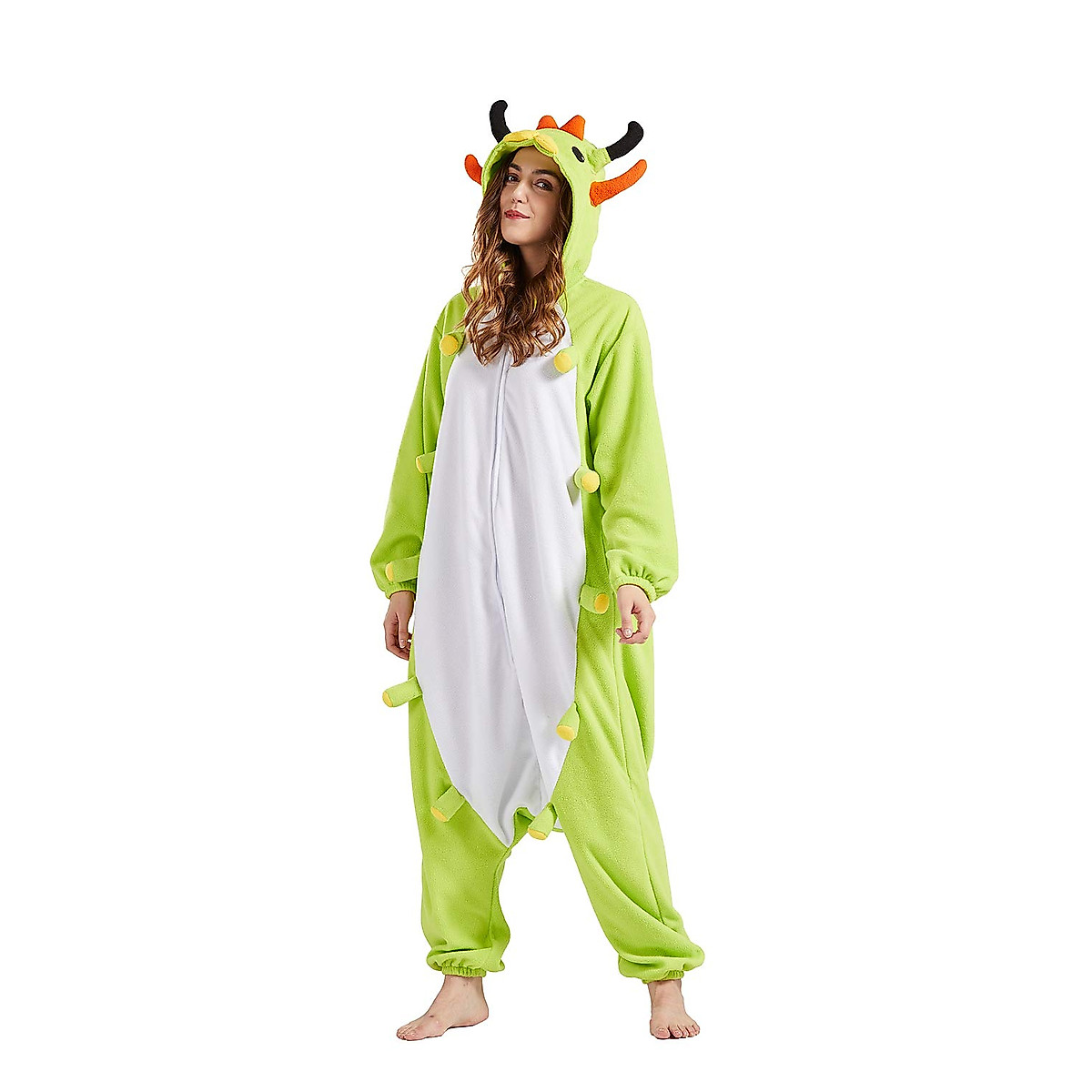 DELEY Adult Green Caterpillar Onesie, Halloween Cosplay Costume Unisex Animal Pajamas Homewear Sleepwear Jumpsuit