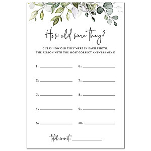 InvitationHouse How Old Were They Bridal Shower Game, Baby Shower Game - 48 Cards (Greenery)