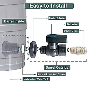 Voaesdk PVC Spigot Kit Rain Barrel Faucet Kit 3/4 inch Rain Barrel Valve with Bulkhead Fitting Adapter,PTFE,PVC Hose Adapter for Water Tanks,Aquariums,Tubs,Pools,Garden Barrels