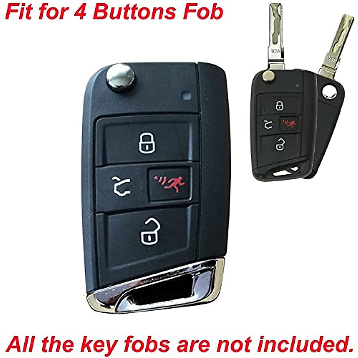 EXUNTECH 2Pcs Silicone Remote Key Fob Cover Compatible for 2020 2019 2018 2017 VW Volkswagen Golf Alltrack Sportwagen GTI Tiguan Atlas Polo Skoda Octavia, Red Blue Buttons