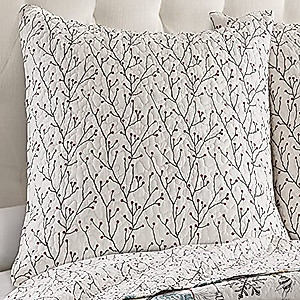 Levtex Home - Holly - Euro Sham (26x26in.) Set of Two - Branch Design - Red, Charcoal and White