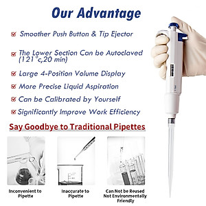 FOUR E'S SCIENTIFIC 1-5ml High-Accurate Single-Channel Adjustable Pipettes with 24pcs 5ml Pipette Tips