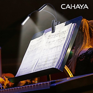 CAHAYA 6 IN 1 Sheet Music Stand with Stand Light Desktop Book Stand with Carrying Bag, Sheet Music Folder & Clip Metal Portable Solid Back for Guitar, Ukulele, Violin Players