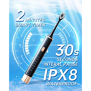 Aneebart Sonic Electric Toothbrush 2 Pack，Electric Toothbrush for Adults，Travel Electric Toothbrush Includes 12 Brush Heads，IPx8 Waterproof （Black & White ）