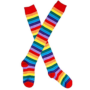 YELAIVP Girl's Stripe Rainbow Thigh High Socks Cosplay Over Knee Stockings Gloves Set Arm Leg Warmers for Women