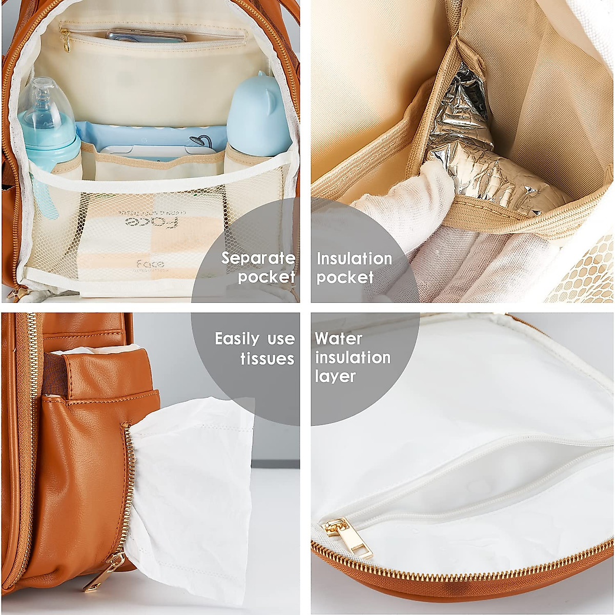 Baby Diaper Bag, Mini Leather Mom Baby Backpack Outdoor Travel Portable Mommy Bag With Diaper Pad, Pacifier Holder