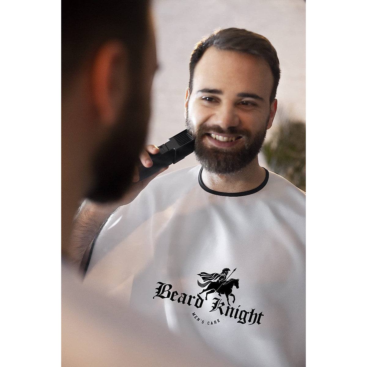 Beard Apron, Hair Clippings Catcher with Bag, Grooming Cape Apron, Beard Catcher for Shaving Trimming, Non-Stick Beard Cape- White