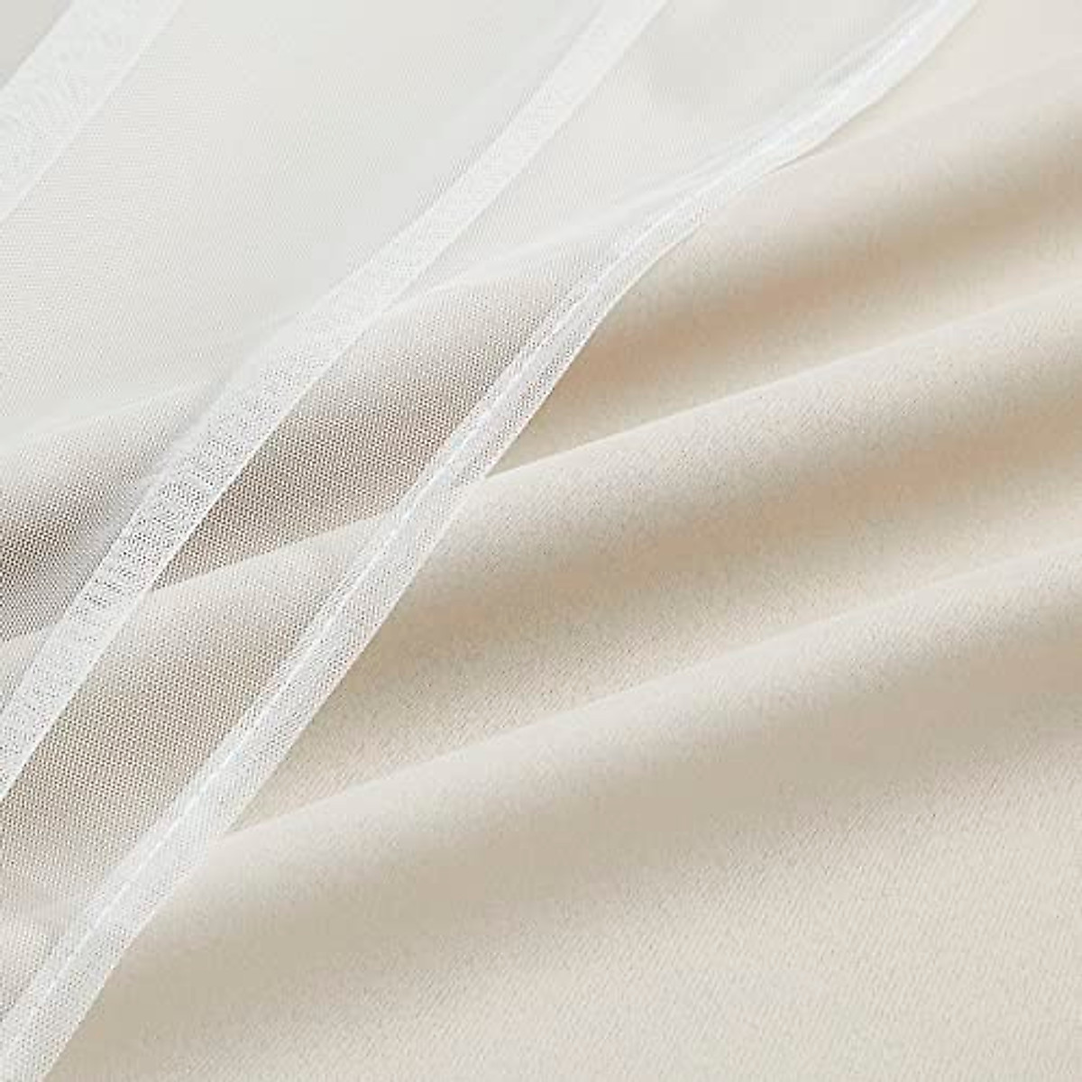 Bujasso Beige 90% Blackout Curtains with Sheer Overlay Mix and Match Double Layer Thermal Insulated Window Panels 84 inch for Living Room Bedroom Beige Drapes with Tiebacks Grommet Top 37" Wx84 Lx2