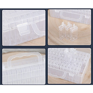64pcs Grids Bead Organizer and Storage Diamond Painting Containers Portable Plastic Case Box Arts Crafts Storage for Seeds Beads Sewing Cosmetic Nail Glitter Powder Small Parts Rhinestones (Square)