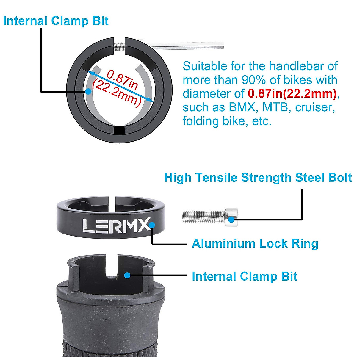 Bike Grips, LX LERMX Bicycle Handlebar Grips Made of Soft Non-Slip-TPR Rubber End Bike Handle bar Grips for MTB, BMX, Mountain, Downhill, Folding Bike, Beach Cruiser, Scooter