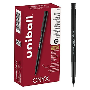 uni-ball Onyx Rollerball Pens Fine Point Micro Tip, 0.5mm, Black, 12 Pack