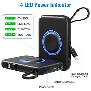 Portable Wireless Charger for Apple Watch, 5000mAh Magnetic iWatch Charger Power Bank with Built in Cable, Travel Battery Pack for Apple Watch Series 8/Ultra/7/6/5/4/3/2/SE/Nike& iPhone 14/13/12/11