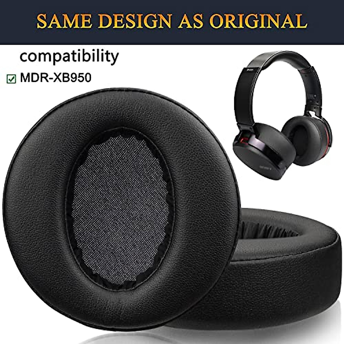 SOULWIT Professional Earpads Cushions Replacement for Sony MDR-XB950 XB950BT XB950B1 XB950N1 XB950AP Over-Ear Headphones, Ear Pads with Softer Protein Leather, Noise Isolation Memory Foam - Black