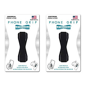 LoveHandle Universal Grip for Most Smartphones, Mini Tablets and Cases, Black Elastic Strap with Black Base, Pack of 2, LH-01-2PackBlack