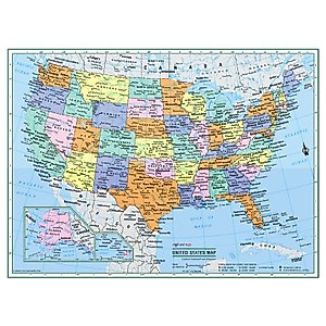 Cool Owl Maps United States Wall Map Political USA Color Poster 32"x24" - Large Type Rolled Paper