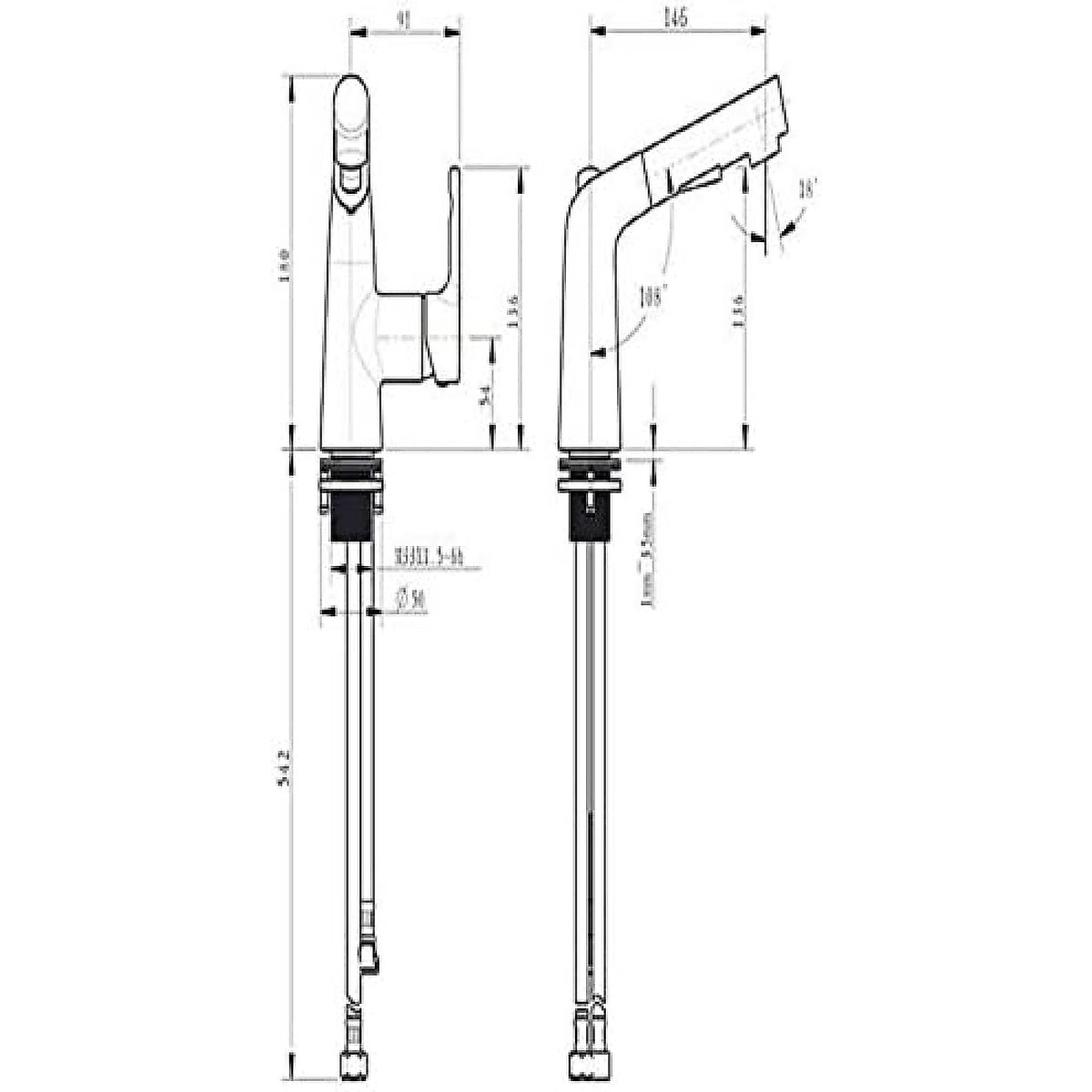 NANZU Kitchen & Bath Fixtures Taps Faucet,All Copper Black Basin Faucet Universal Rotating Pull Faucet with Spray Gun Wash Basin Hot and Cold Water Mixer