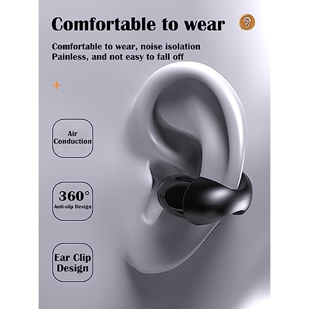 Taanimo Wireless Earbuds with Earhooks Mini Bone Conduction Headphones Waterproof Bluetooth Open Ear Earbuds Cycling Earpiece Noise Canceling Headset Sports Bluetooth 5.3 Ear Clip Earphones Headset