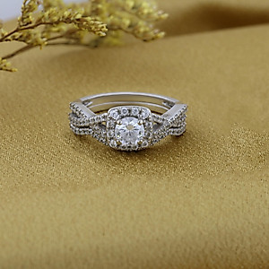 Dazzlingrock Collection 1.80 ctw Round Cubic Zirconia Halo Crisscross Shank Ring Set (5mm Center Stone) in 10K White Gold, Size 6.5