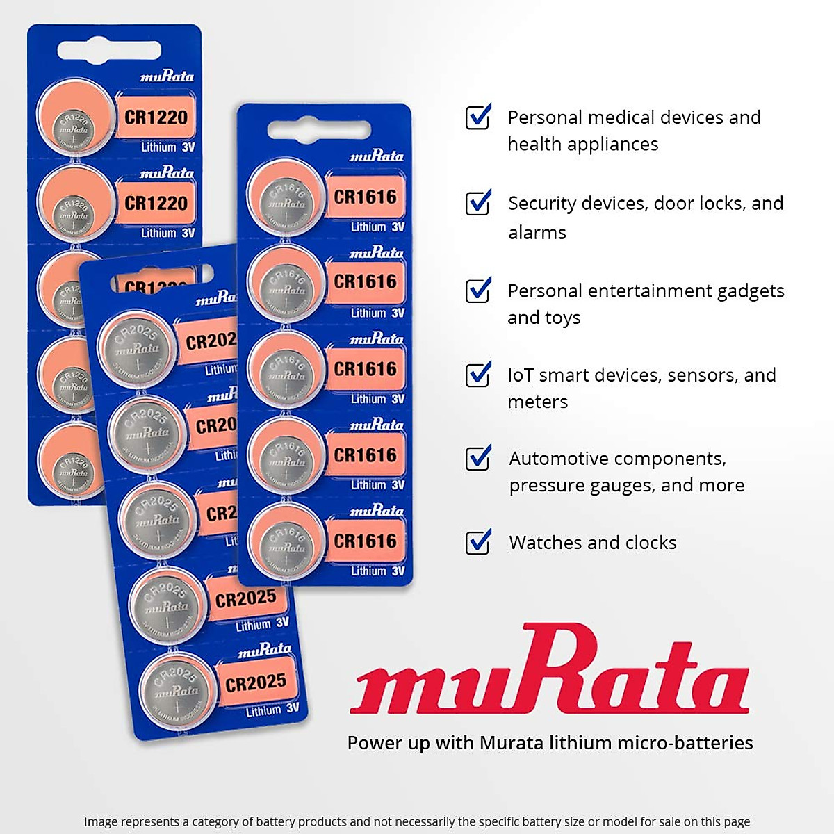 Murata CR1616 Battery DL1616 ECR1616 3V Lithium Coin Cell (100 Batteries)