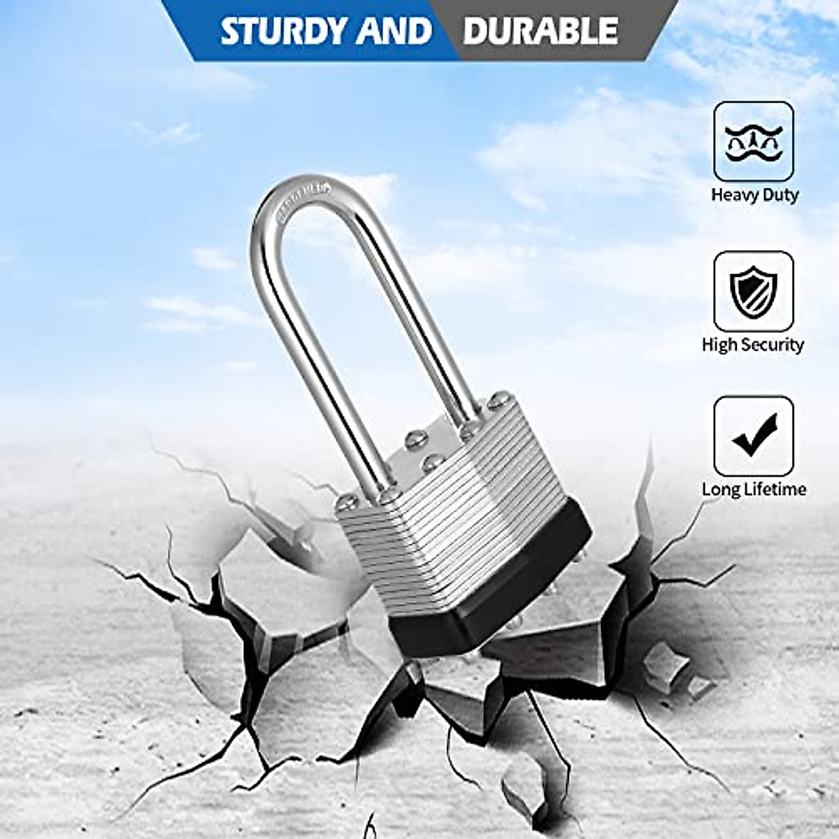 Travate Keyed Alike Padlocks, Laminated Heavy Duty Padlocks Keyed Alike Set of 6, Key Lock with 1-9/16"(40mm) Wide Body 2-inch Long Shackle for Storage Unit, Sheds, Garages and Fence