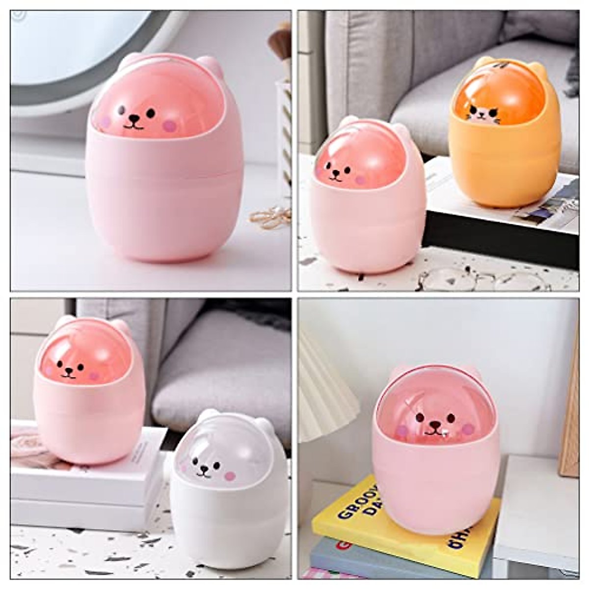 Cabilock Desktop Garbage Bin with Lid Lovely Mini Trash Bin Desktop Trash Container Cartoon Garbage Can Container for Home Office