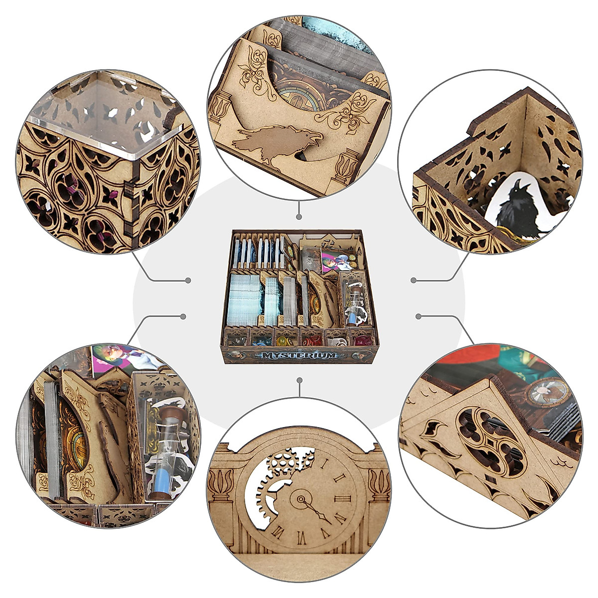 TowerRex Organizer for Mysterium board game, Mysterium Hidden Signs expansion, Mysterium Secrets And Lies expansion Box Insert