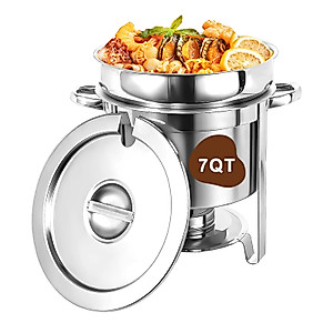 STAIIHOM Soup Chafer - 7QT [Extra 2X Thickened] [Longer Lifespan] 304 Stainless Steel Soup Chafing Dish with Pot Lid and Fuel Holder - Food Grade Commercial Soup Warmers for Parties Catering Buffet