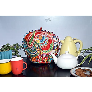 Marusthali Tea Cosy kitchen accessories Cotton kettle cover Tea Cozy Teapot cover Printed Decorative Tea Cosy (Red paisley printed)