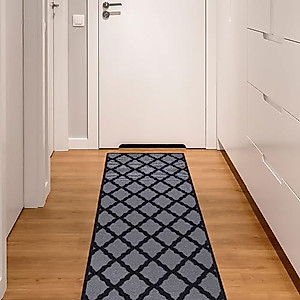 Machine Washable Moroccan Trellis Design Non-Slip Rubberback 2x5 Traditional Indoor Runner Rug for Hallway, Kitchen, Bedroom, Entryway, 20" x 59", Dark Gray
