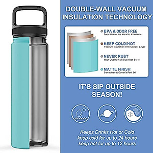 Insulated Water Bottle with Straw 25 oz Stainless Steel Water Bottles BPA-Free Leak Proof Double Wall Vacuum Metal Water Bottle with 2 Lids for Biking Hiking Camping-GREEN