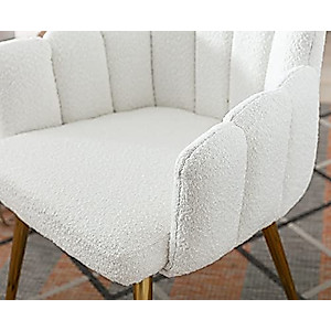 VESCASA Sherpa Accent Chairs with Petal Back, Mid-Century Modern Upholstered Dining Chairs with Arms, Makeup Vanity Chairs with Gold Metal Legs for Living Room/Bedroom, Set of 2, White