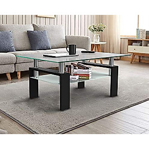 IANIYA Coffee Table with Metal Tube Legs, Glass and Rectangle End Table for Livingroom (Black)