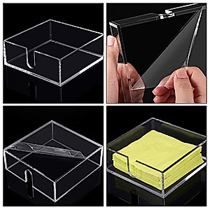 Acrylic Cocktail Napkin Holder for Table, Lucite Clear Beverage Napkin Holder Square Rectangle for Dinner, Kitchen, Bathroom, Restaurant, Bar (2 Pieces, 5.5 x 5.5 Inch)