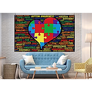 Nepnuser Autism Awareness Photo Booth Backdrop Puzzle Piece Love Heart April Decoration Be Kind Indoor Outdoor Wall Decor-5.9×3.6ft