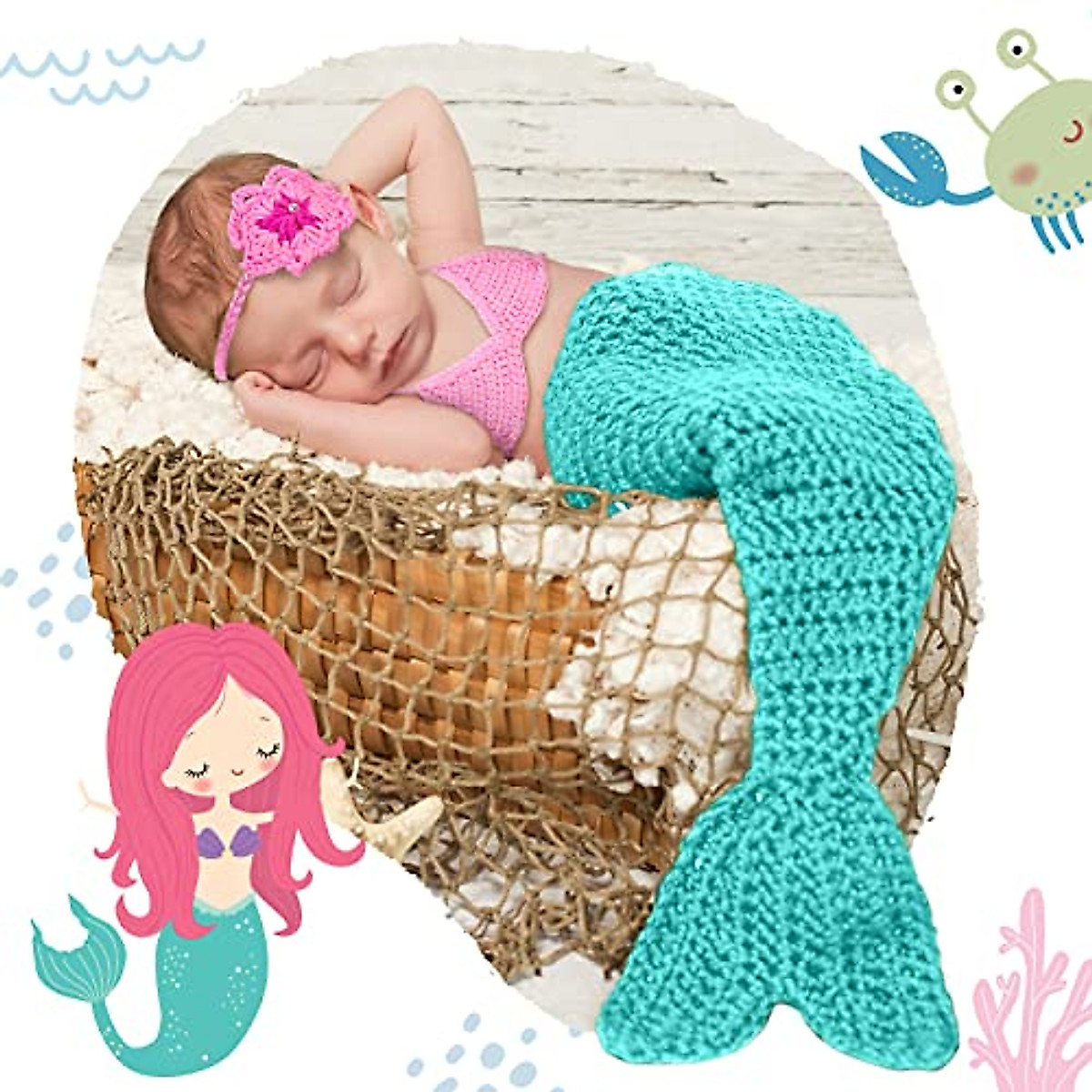 Janmercy Newborn Photography Props Baby Props Outfit Handmade Crochet Baby Outfit Tail Baby Photo Props Cute Photo Costume (Mermaid)