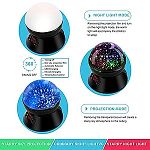 MOKOQI Star Projector Night Lights for Kids with Timer, Toys for 2-5-14 Year Old Boys Room Lights for Kids Glow in The Dark Stars Moon for Child Sleep Peacefully, Birthday Gifts for Boys-Black