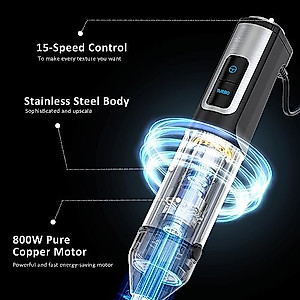 BEEWEEL Immersion Blender - 800 Watts Scratch Resistant Hand Blender, 15 Variable Speeds & Turbo Hand Mixer, 4-in-1 Heavy Duty Copper Motor Handheld Blender with Egg Whisk,Chopper and Coffee Grinder