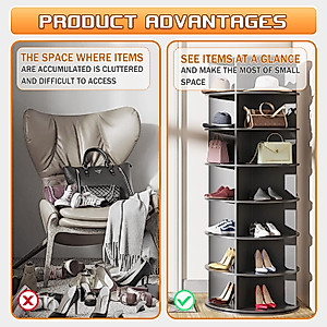 usihxjg Rotating Shoe Rack, 7-Tier Spinning Shoe Rack, Free Standing 360°Revolving Shoe Organizer, 63" Vertical Round Carousel Rotate Shoes Closet for Entryway Living Room Hallway Black
