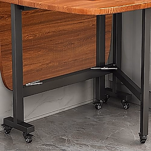 Rukulin Drop Leaf Dining Table – Solid Wooden Foldable Kitchen Table with 6 Wheels for Dining Room (Brown)