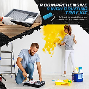 Geelin 50 Pcs 9 Inch Paint Tray Liner Paint Roller Tray 48 Pcs Disposable Paint Pan Tray Paint Roller Frame with Handle for Home Walls Furniture Household Painting Improvement Supplies